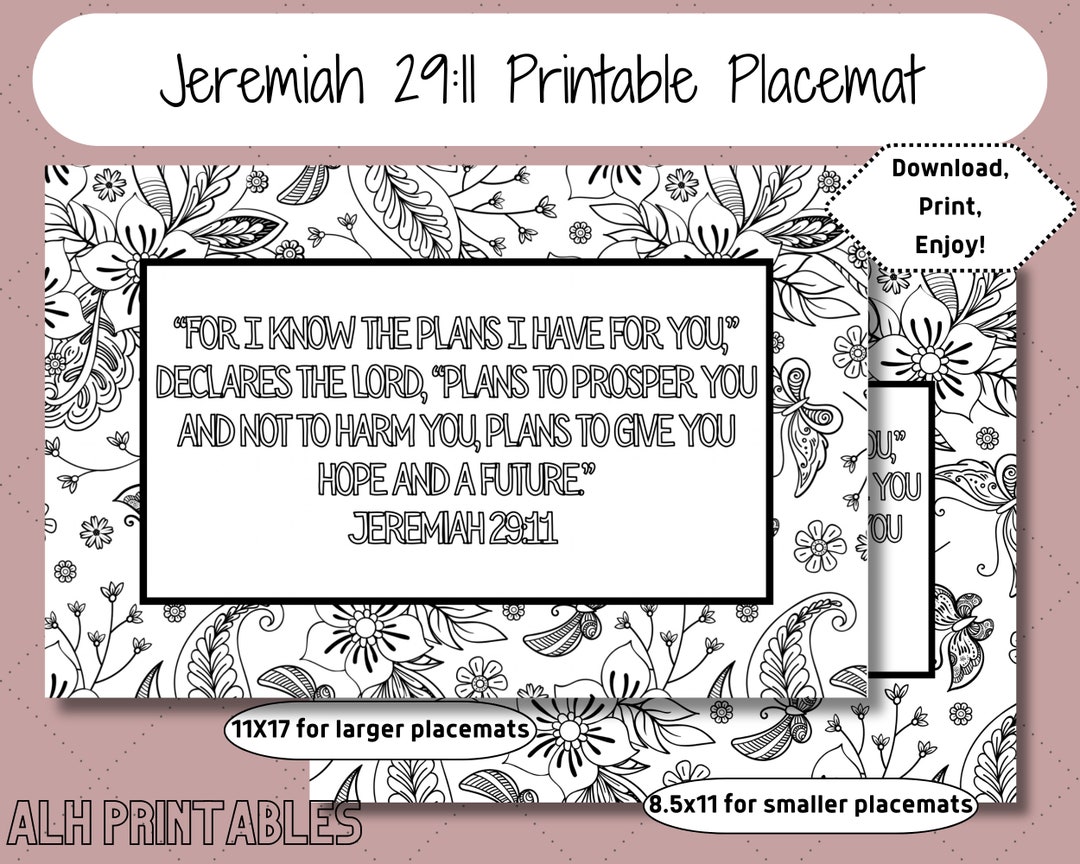 Jeremiah 29:11 Printable Placemat for Meal Times, Memory Verse Coloring ...