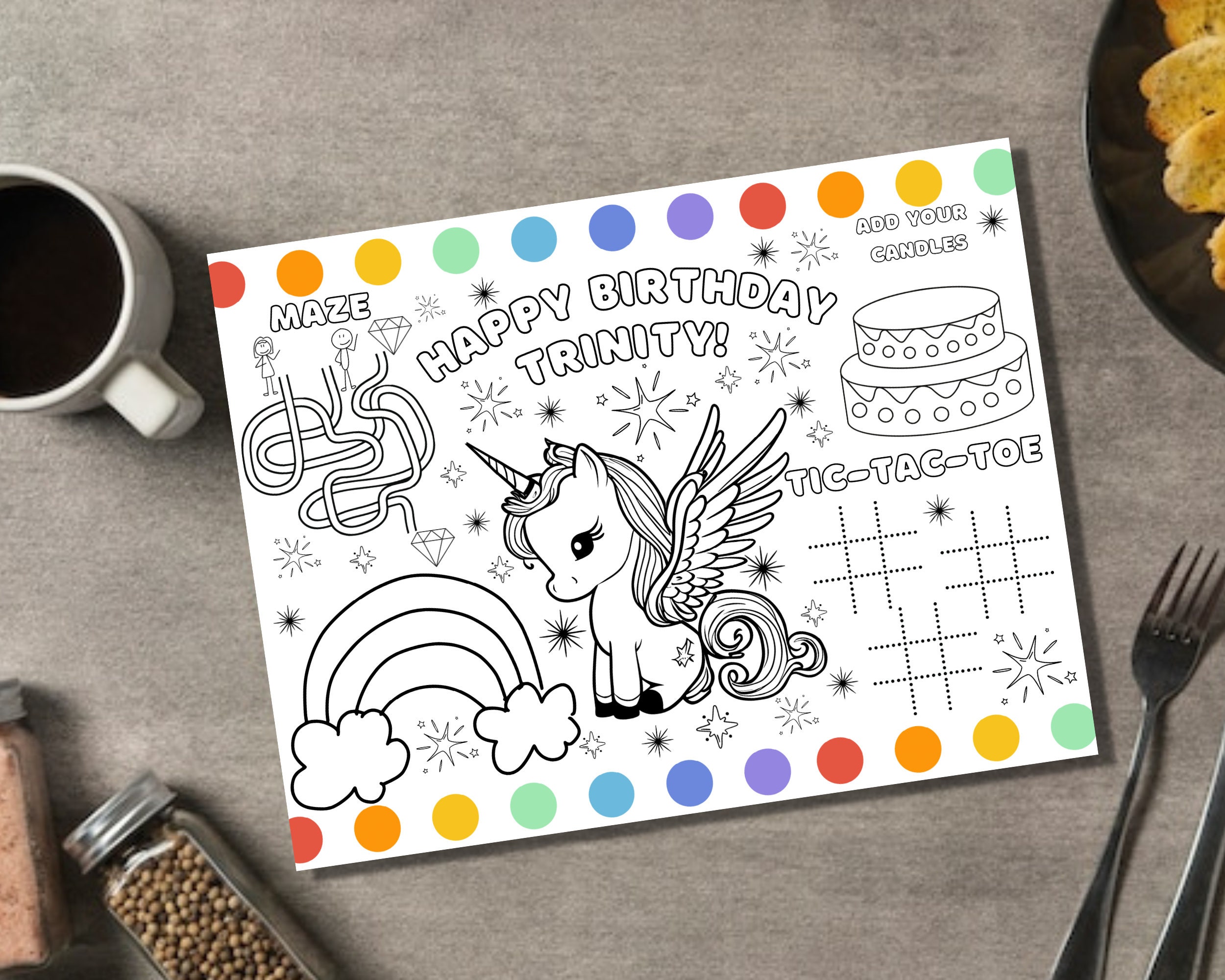 Custom Unicorn Themed Printable Placemat for Kids Birthday - Etsy