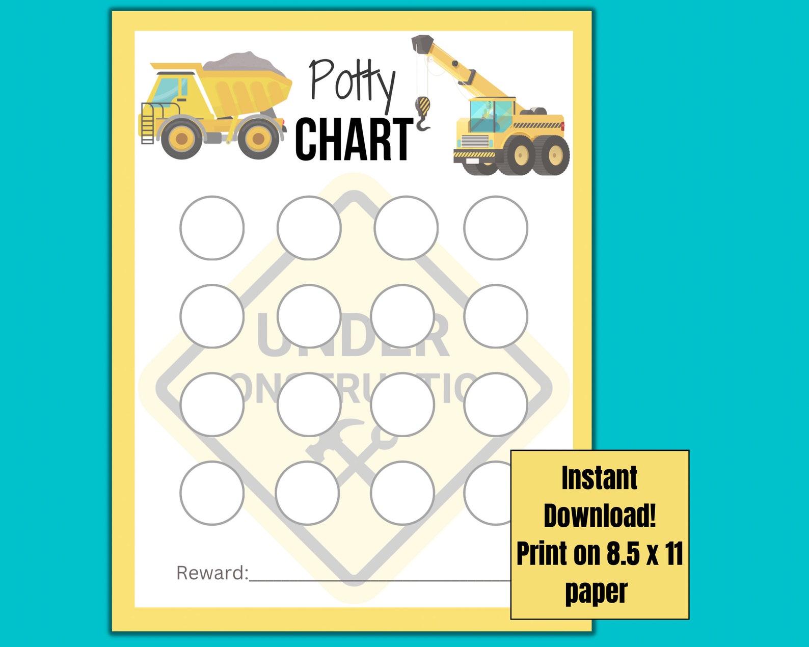 Construction Potty Chart, Printable Toddler Potty Chart, Dump Truck ...