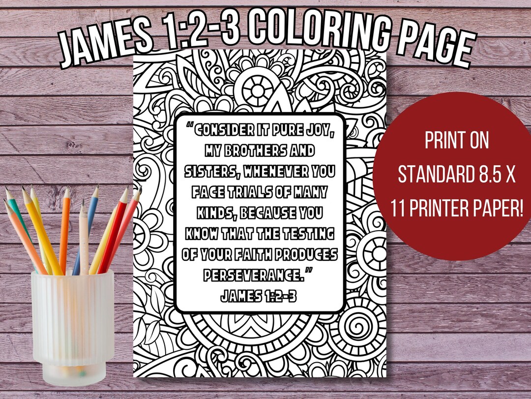 James 1:2-3 Printable Coloring Page, Coloring Pages for Adults, Memory ...