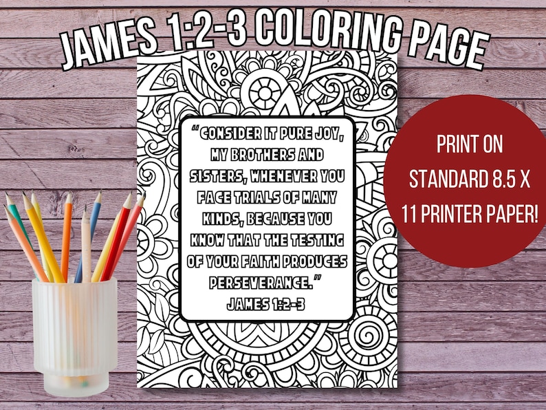 James 1:2-3 Printable Coloring Page, Coloring Pages for Adults, Memory ...