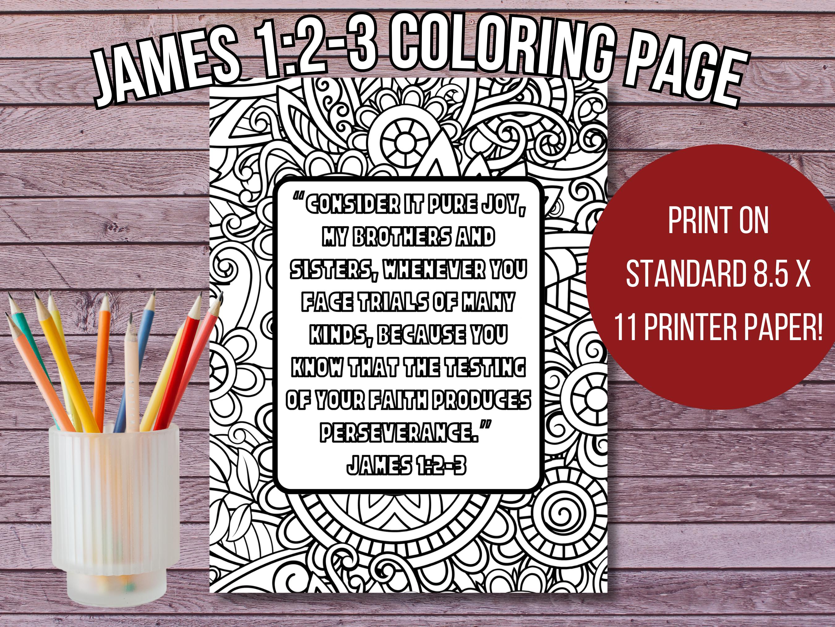 James 1:2-3 Printable Coloring Page, Coloring Pages for Adults, Memory ...