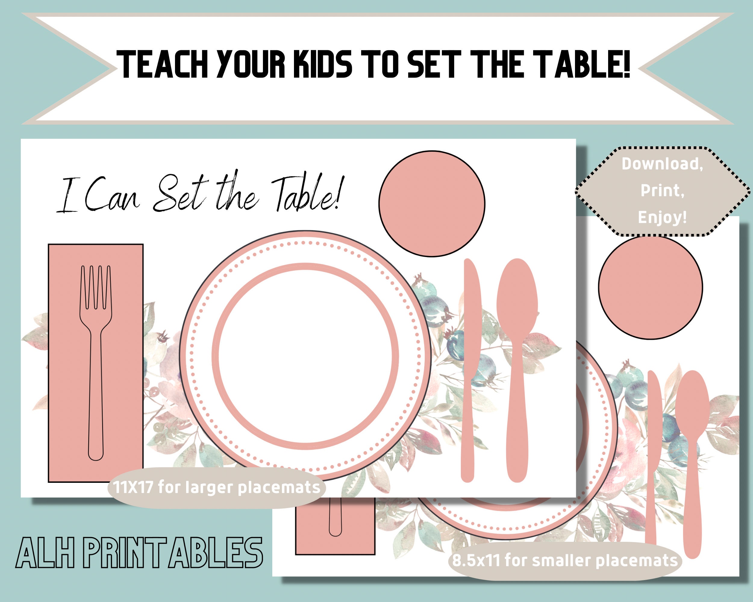 Printable Table Setting, Simple Placemat, Teach Your Kids to Set the ...