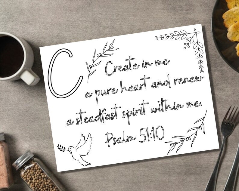 Psalm 51:10 Printable Placemat for Kids, Bible Verse Memorization, Meal ...