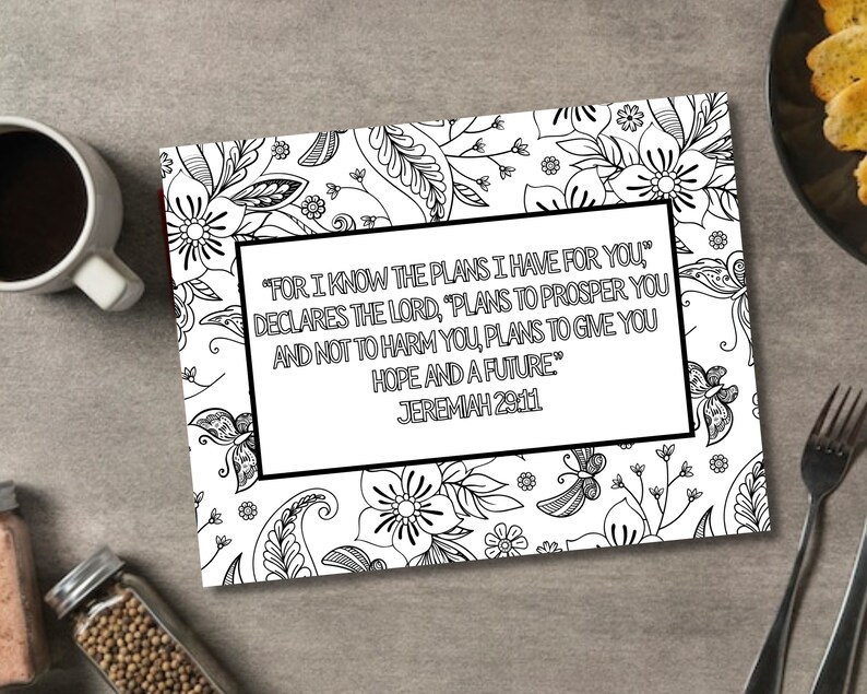Jeremiah 29:11 Printable Placemat for Meal Times, Memory Verse Coloring ...