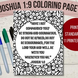 Joshua 1:9 Printable Coloring Page, Coloring Pages for Adults, Memory ...