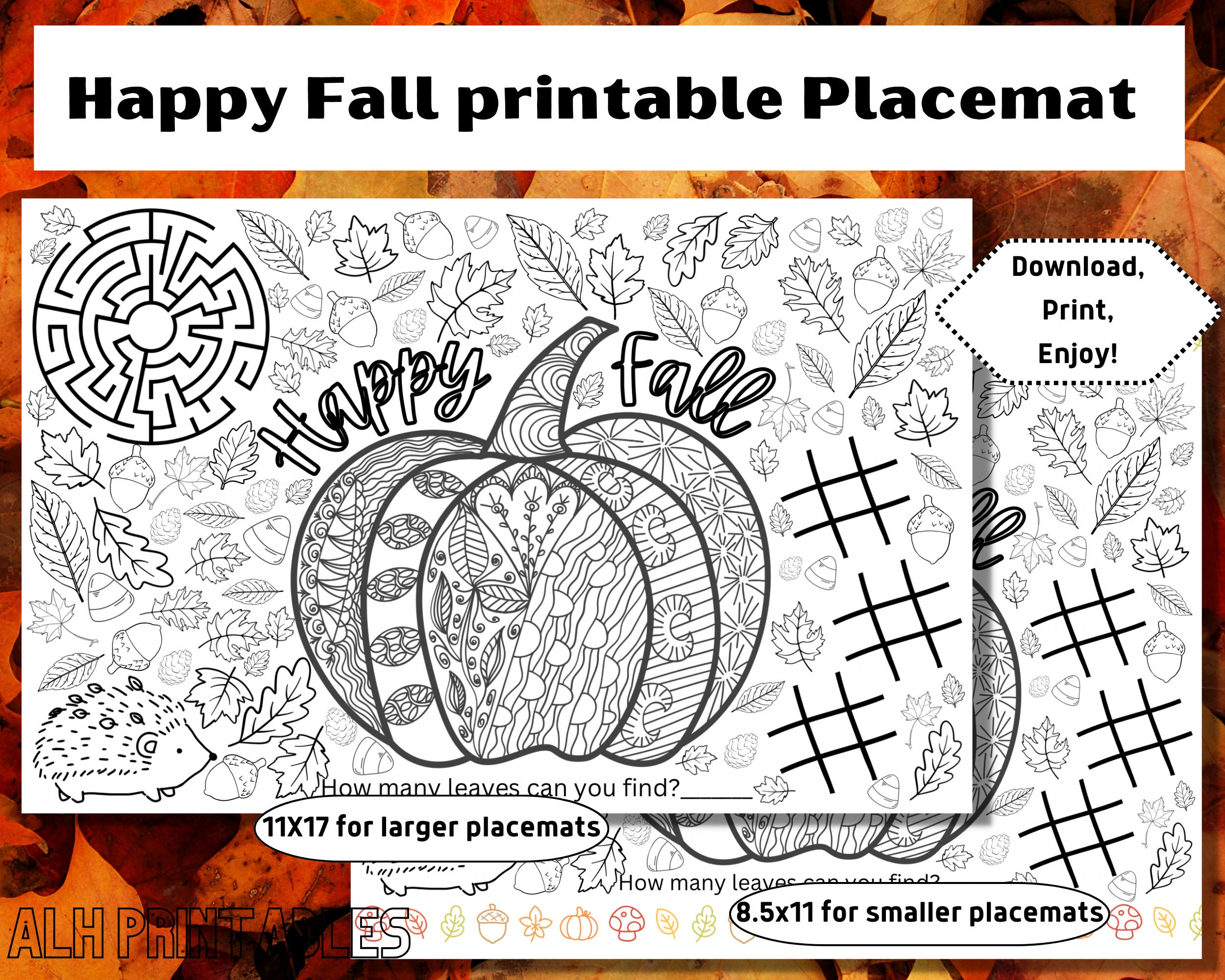 Happy Fall Printable Placemat for Kids and Adults, Beginning of Autumn ...