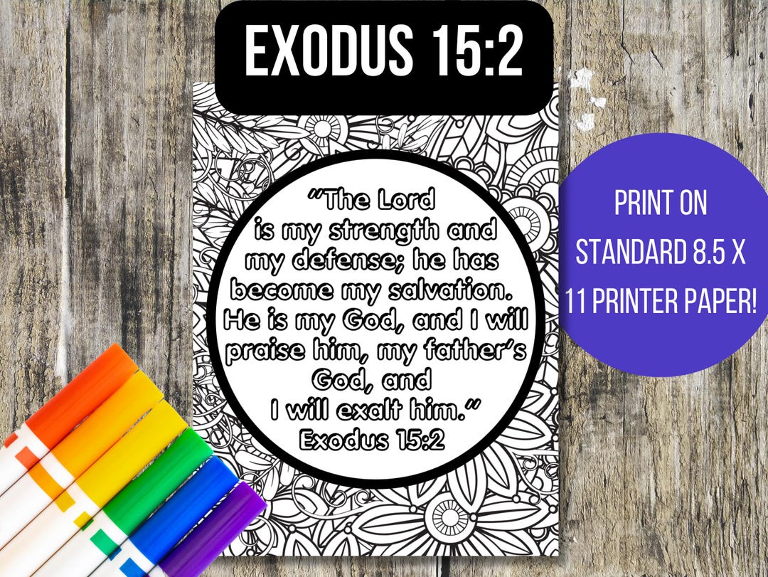Exodus 15:2 Printable Coloring Page, Coloring Pages for Adults, Memory ...
