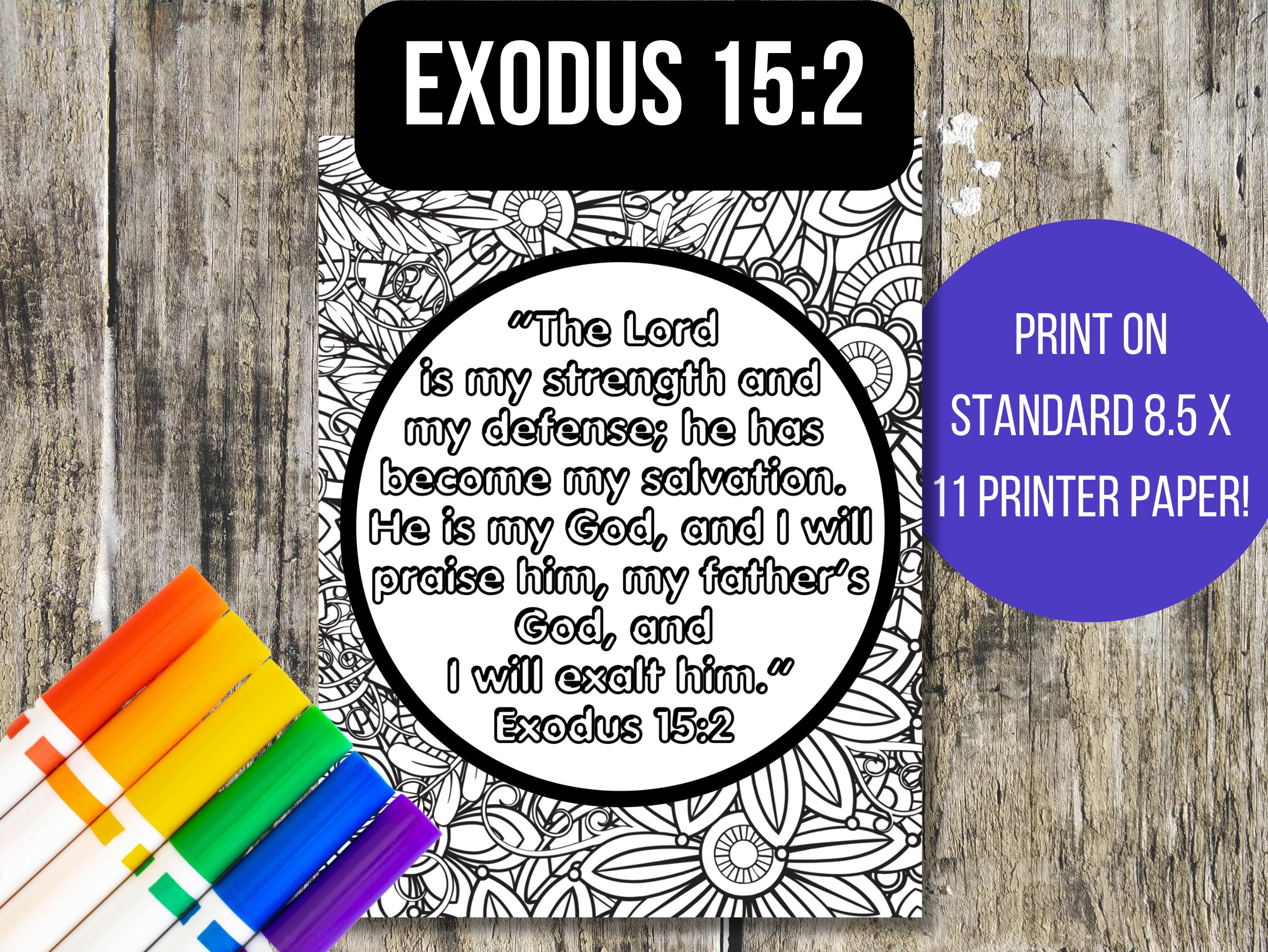 Exodus 15:2 Printable Coloring Page, Coloring Pages for Adults, Memory ...