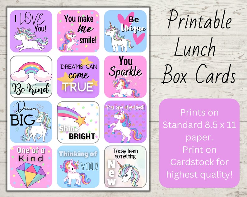 Unicorn Lunch Box Notes: Affirmations, Encouraging Cards (digital ...