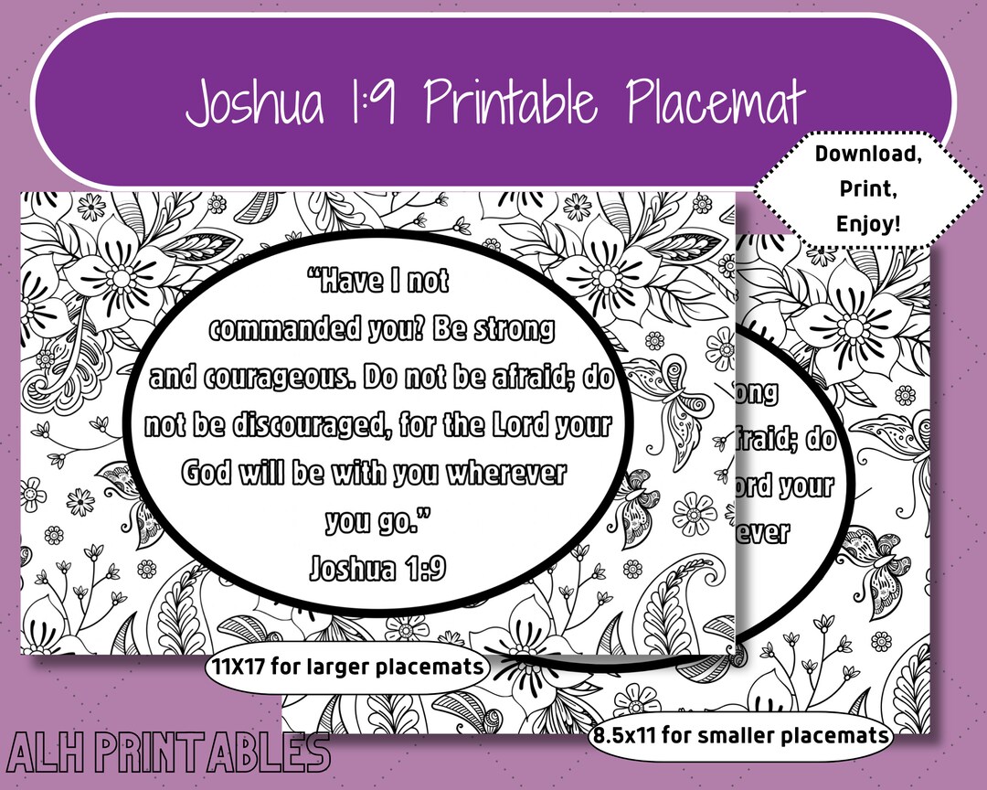Joshua 1:9 Printable Placemat for Kids and Adults, Memory Verse ...