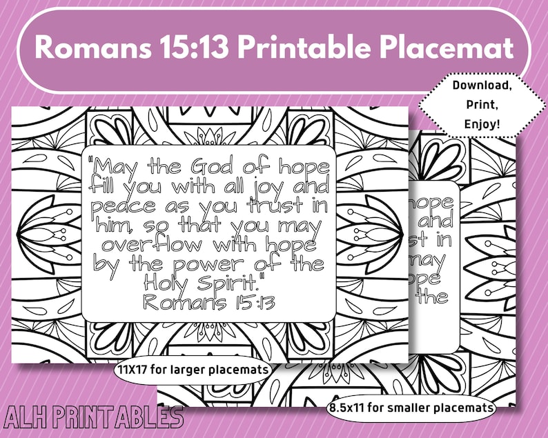Romans 15:13 Printable Placemat for Kids and Adults, Memory Verse ...