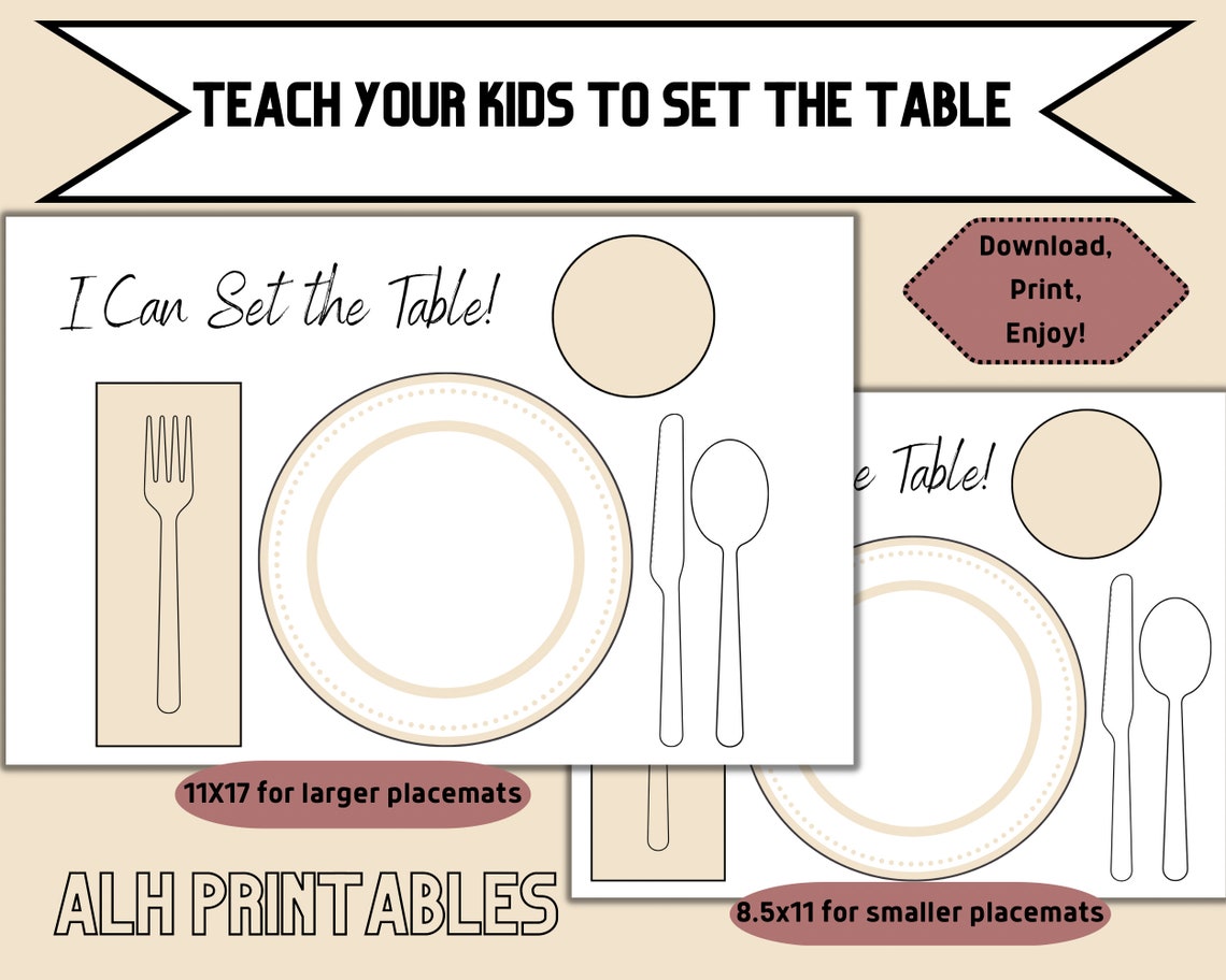Printable Table Setting, Simple Placemat, Teach Your Kids to Set the ...