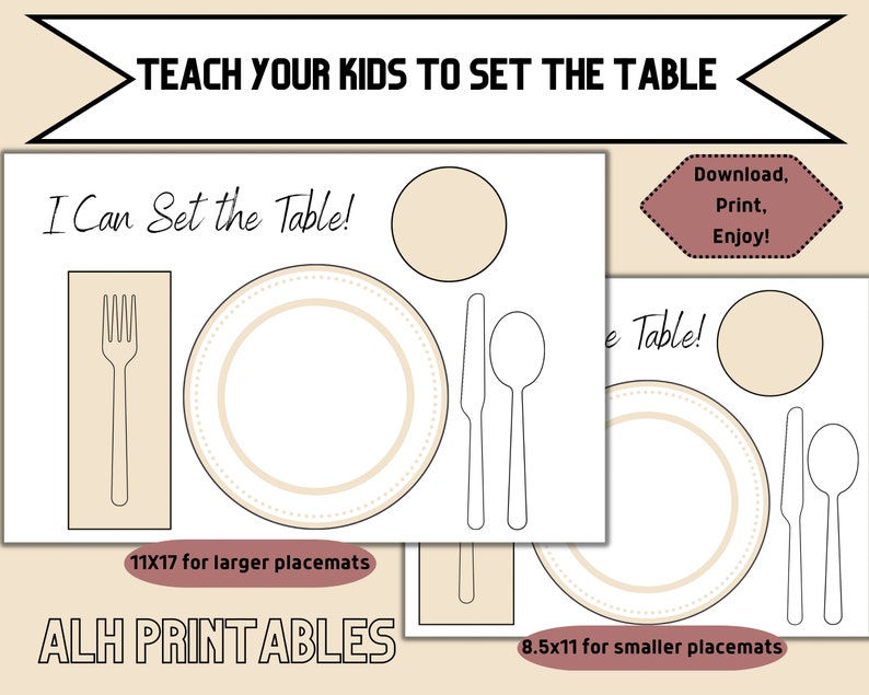 Printable Table Setting, Simple Placemat, Teach Your Kids to Set the ...