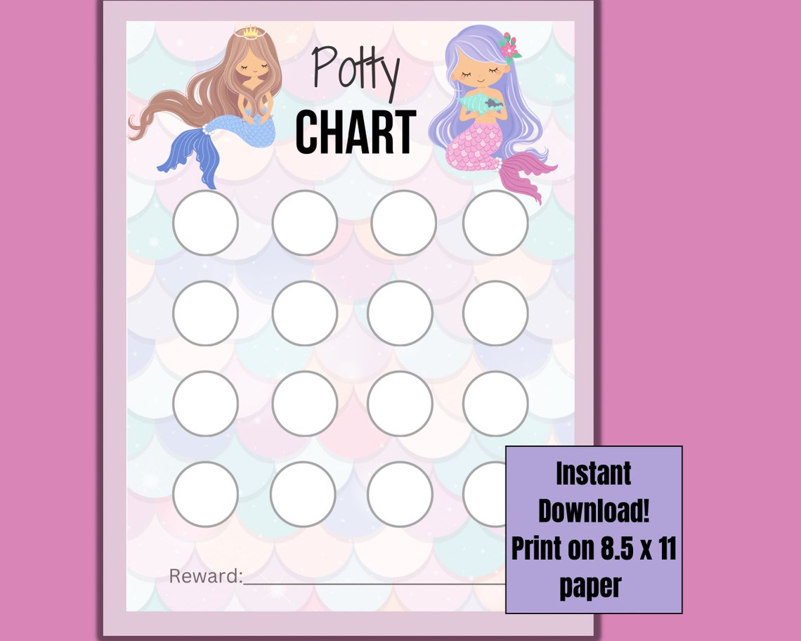Mermaid Potty Chart, Printable Sticker Chart, Toddler Mermaid Reward ...