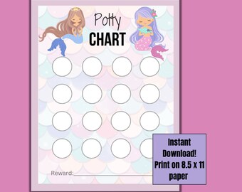 Printable Mermaid Reward Chart, Mermaid Kids Potty Training Chart ...