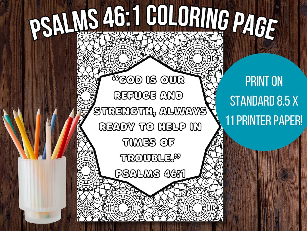 Psalms 46:1 Printable Coloring Page, Coloring Pages for Adults, Memory ...