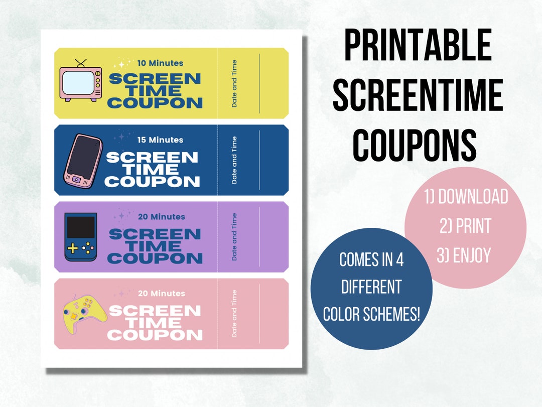 Printable Screen Time Coupons, Earn Screen Time for Kids, Screen Time ...