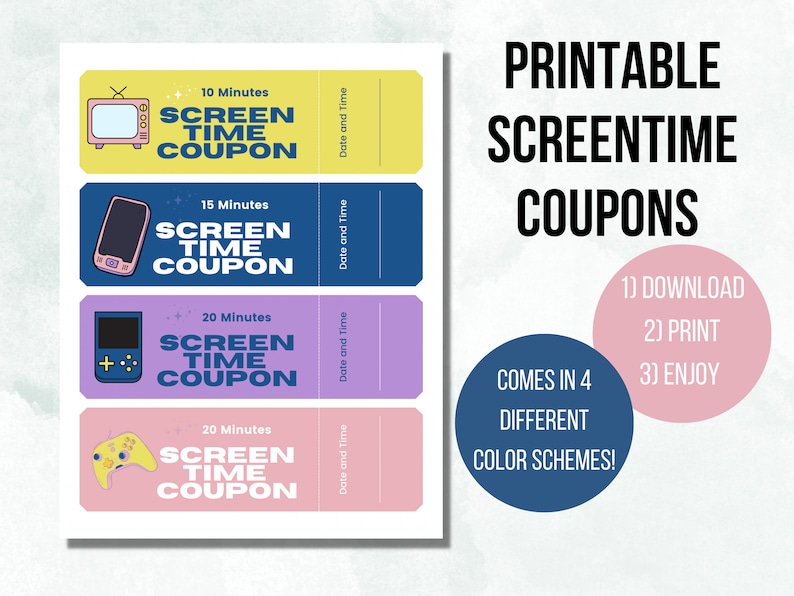 Printable Screen Time Coupons: Fun Tickets for Kids (PNG Files) - Etsy