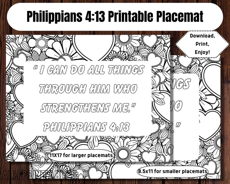 Philippians 4:13 Printable Placemat, Memory Verse Coloring Page for ...