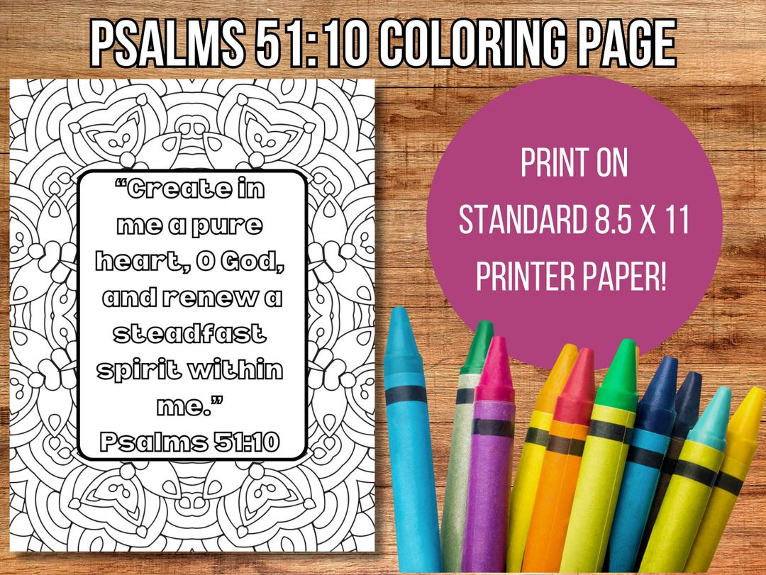 Psalms 51:10printable Coloring Page, Coloring Pages for Adults, Memory ...