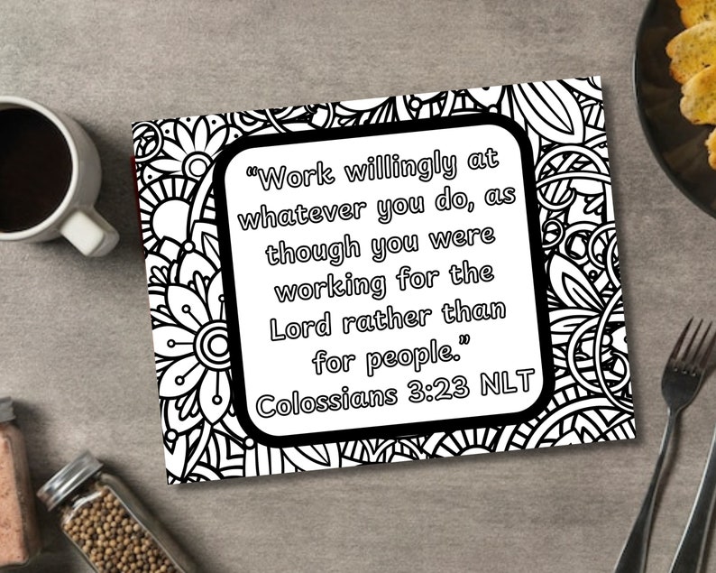 Colossians 3:23 Printable Placemat for Kids and Adults, Memory Verse ...