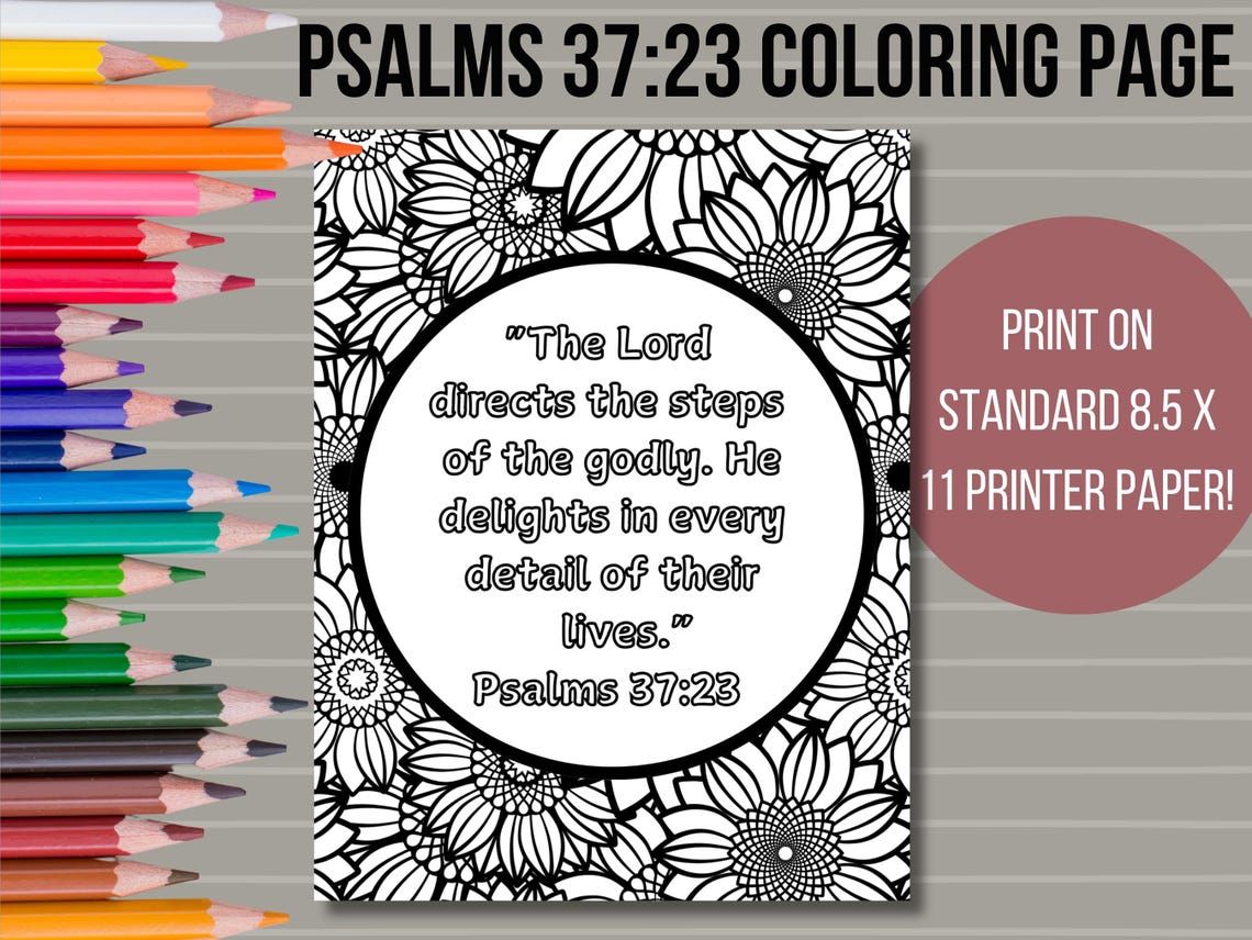 Psalms 37:23 Printable Coloring Page, Coloring Pages for Adults, Memory ...
