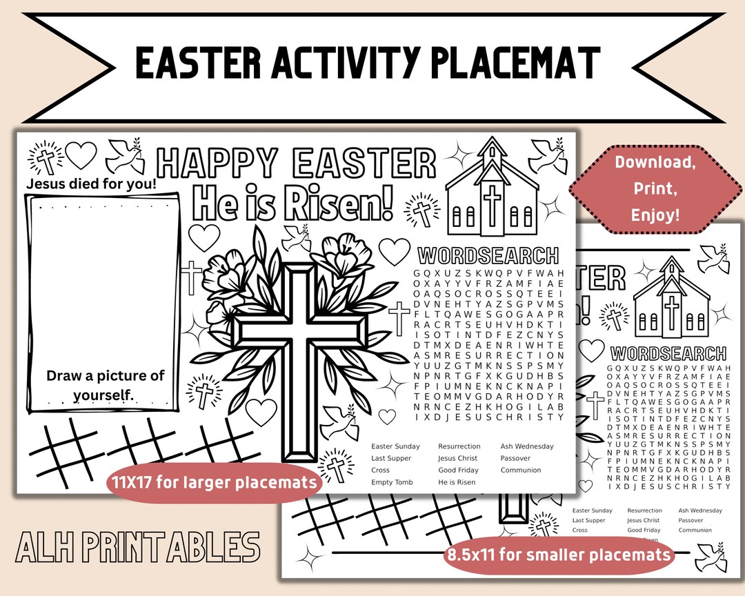 Printable Easter Activity Placemat, Religious Easter Placemat ...