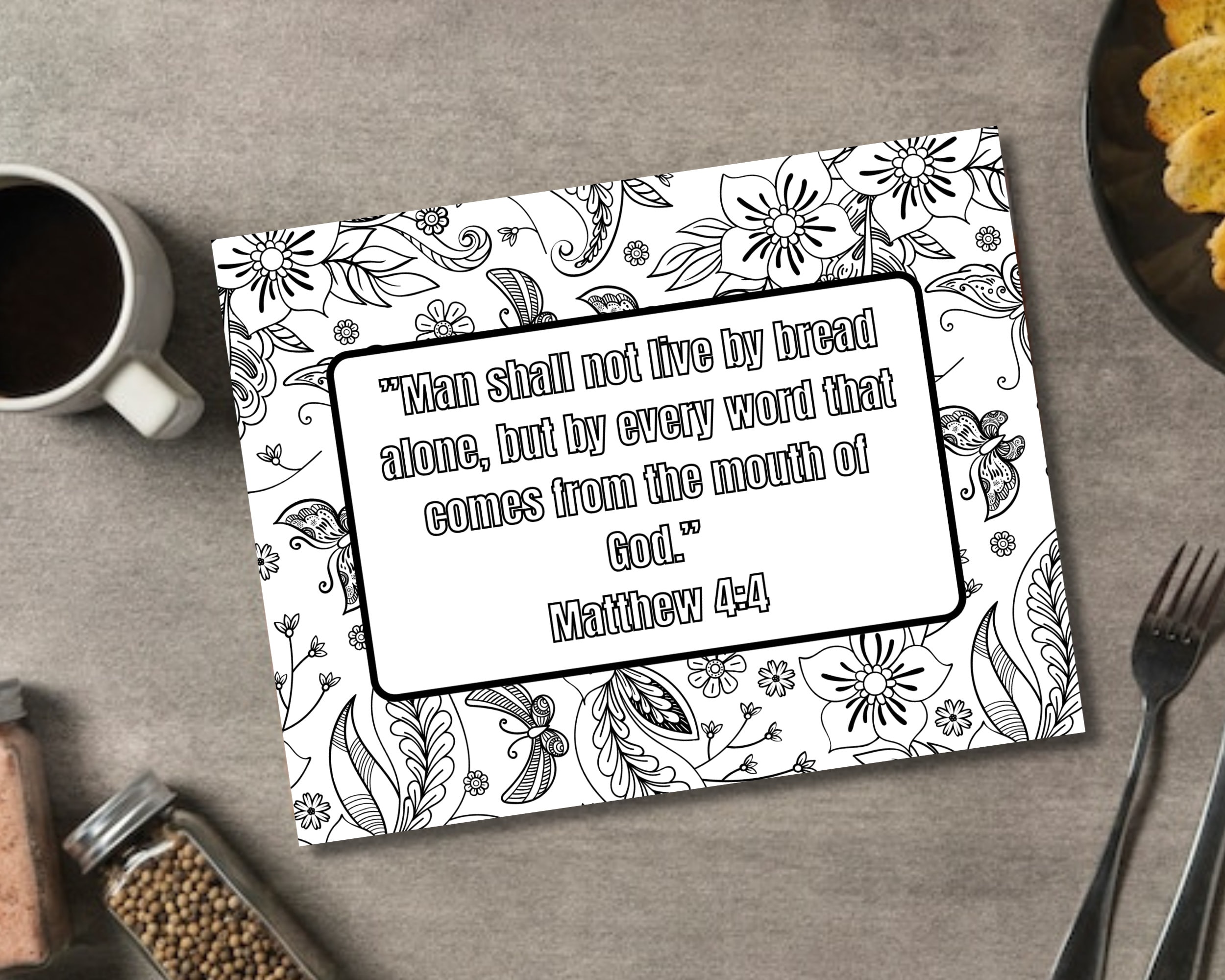 Matthew 4:4 Printable Placemat for Meal Times, Memory Verse Coloring ...