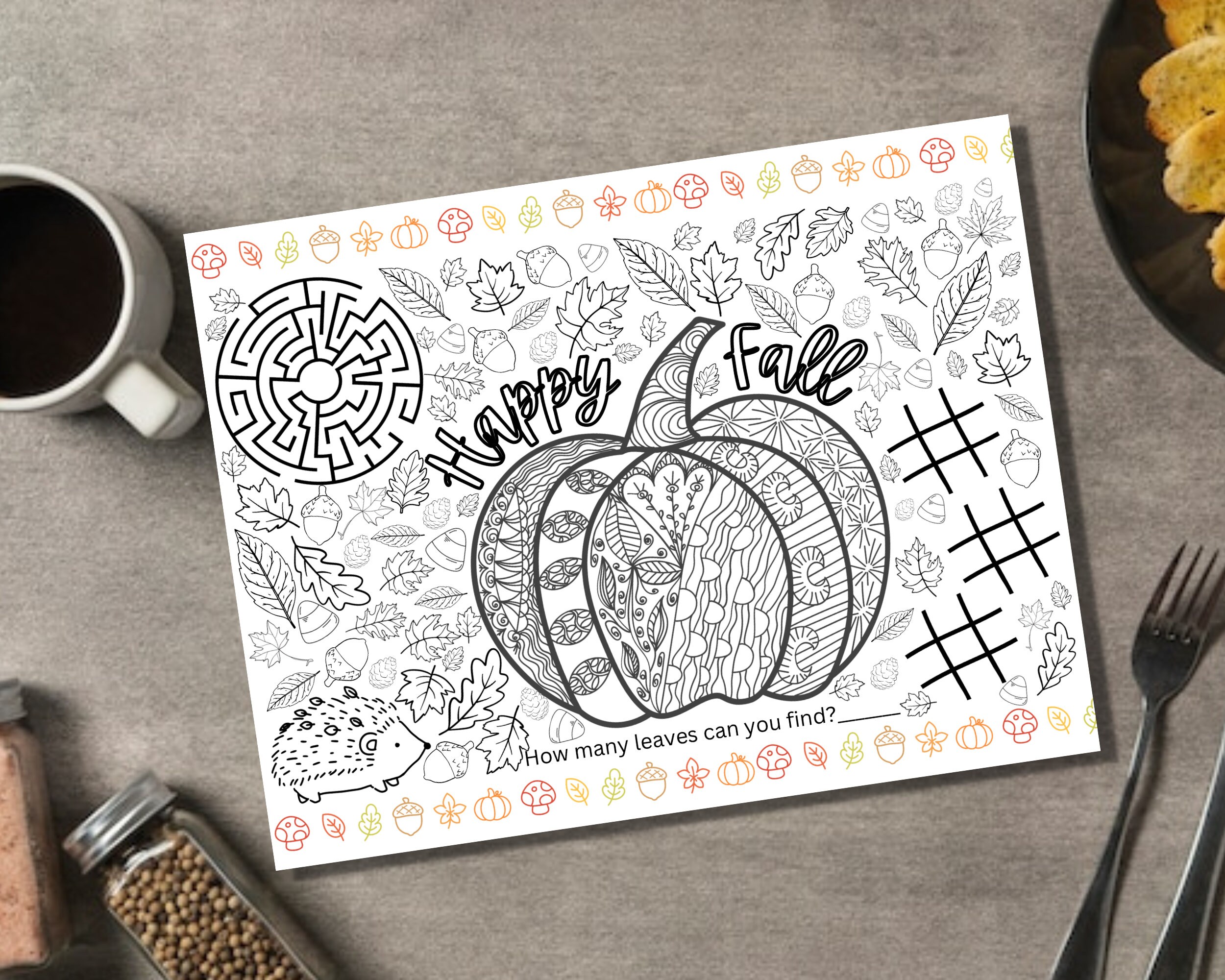 Happy Fall Printable Placemat for Kids and Adults, Beginning of Autumn ...