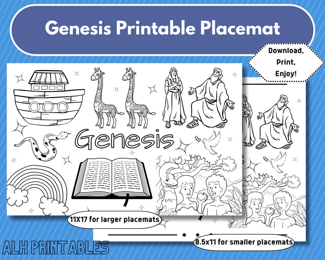 Genesis Printable Placemat, Noah's Ark Coloring Page, Adam and Eve ...