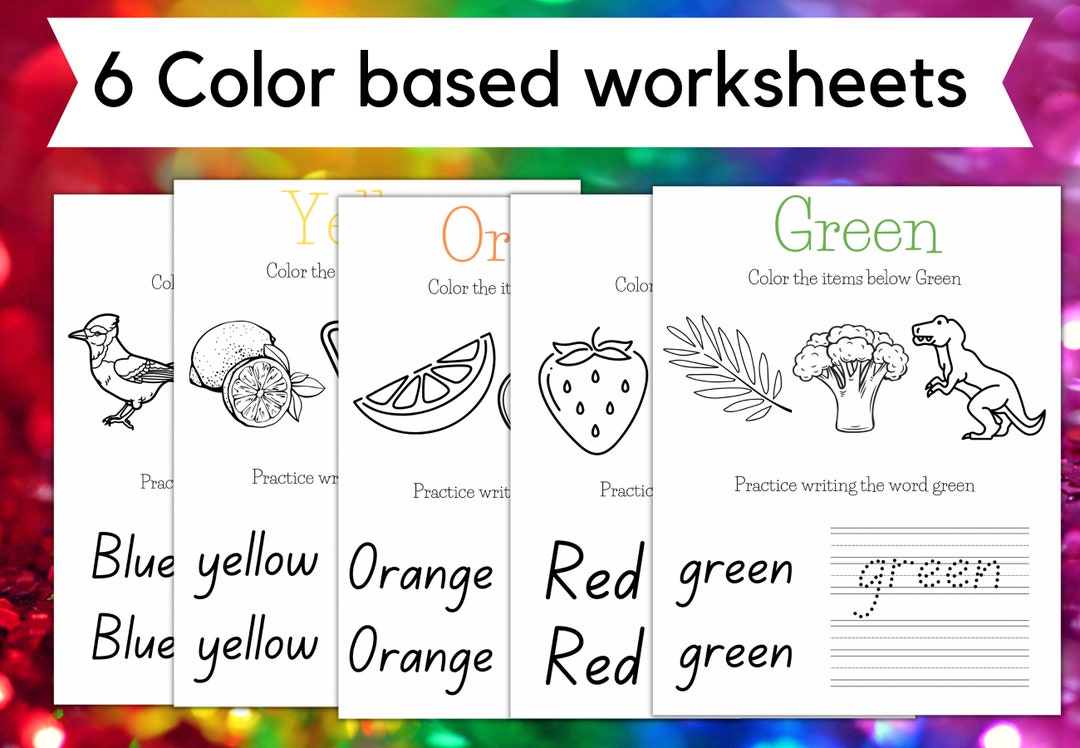 6 Printable Color Themed Coloring Pages, Educational Preschool Activity ...