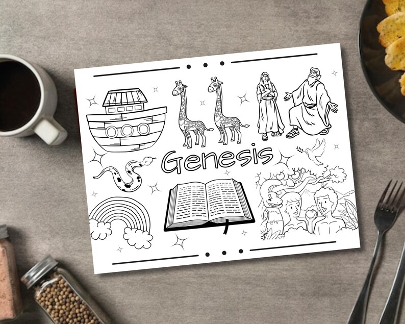 Genesis Printable Placemat, Noah's Ark Coloring Page, Adam and Eve ...