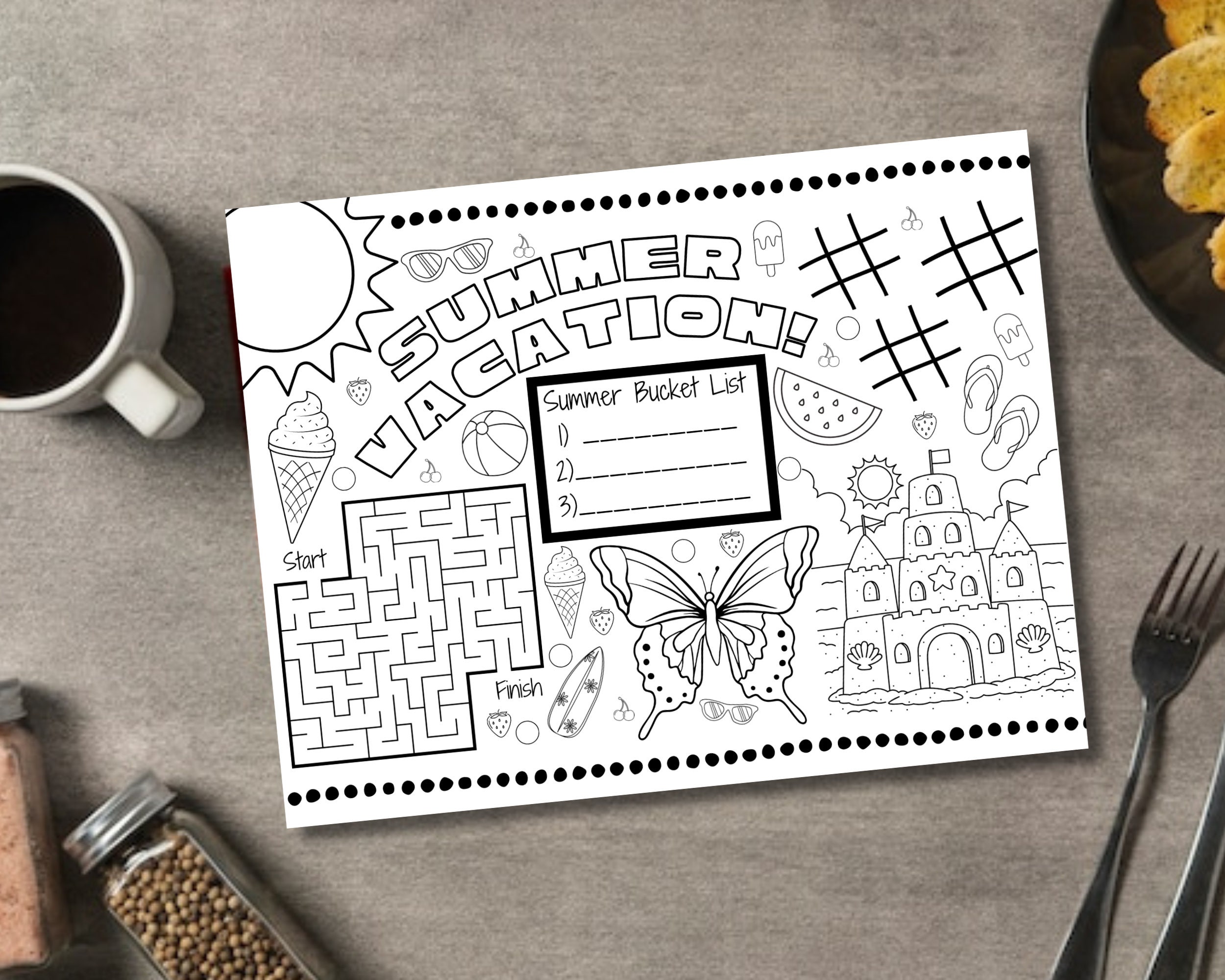 Summer Vacation Printable Placemat for Kids, End of School Year ...