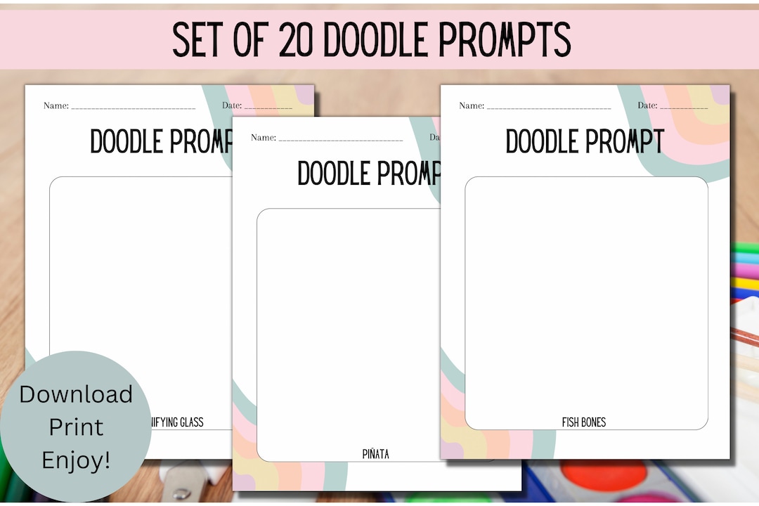 Printable Doodle Prompt Bundle, Mindful Sketching Inspiration, Daily ...