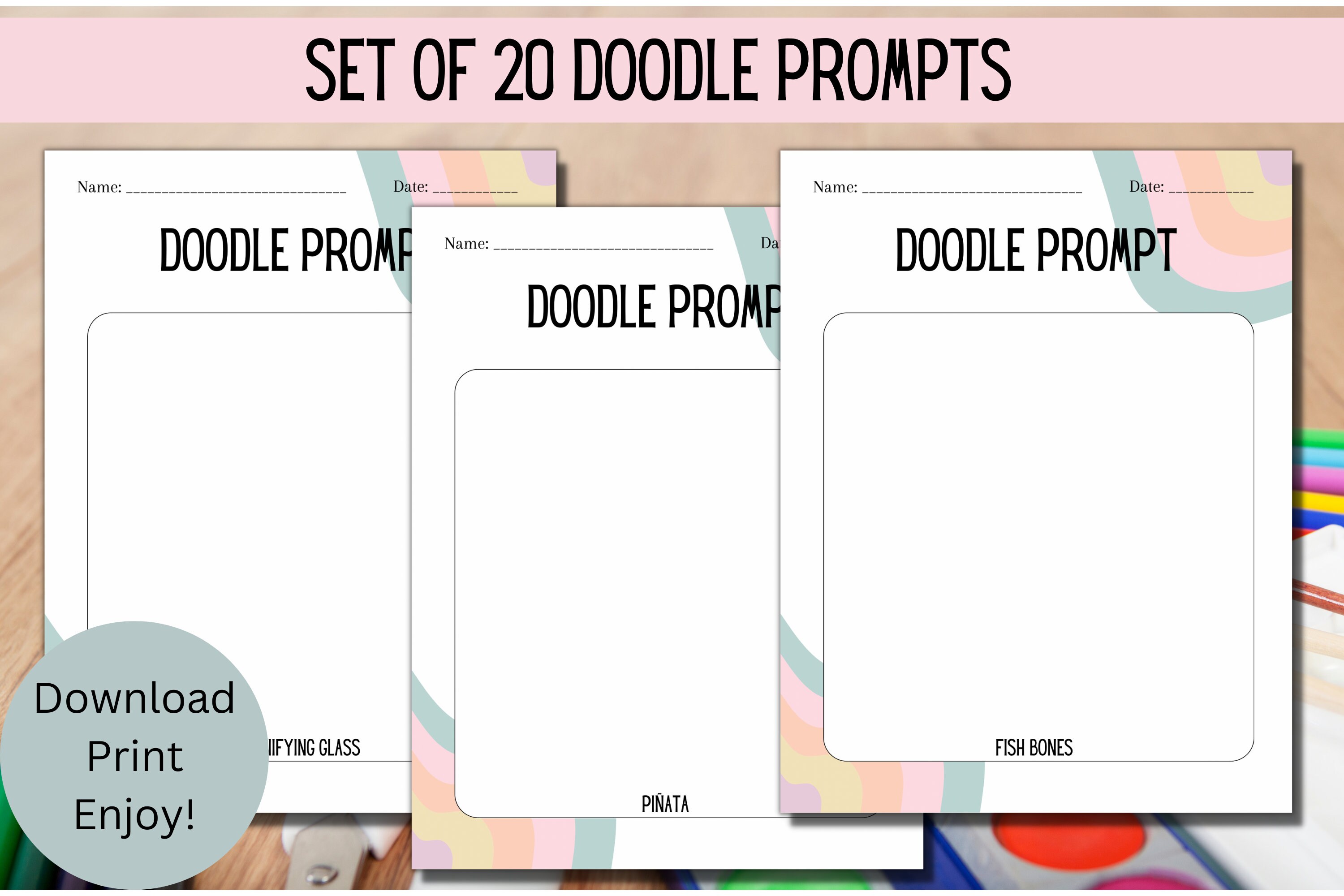 Printable Doodle Prompt Bundle, Mindful Sketching Inspiration, Daily ...