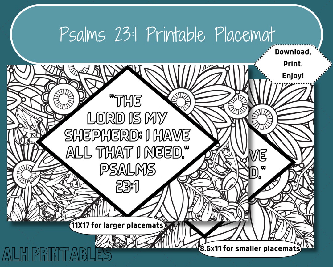 Psalms 23:1 Printable Placemat for Kids and Adults, Scripture ...