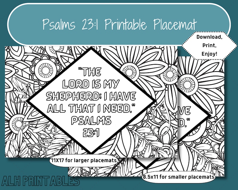 Psalms 23:1 Printable Placemat for Kids and Adults, Scripture ...