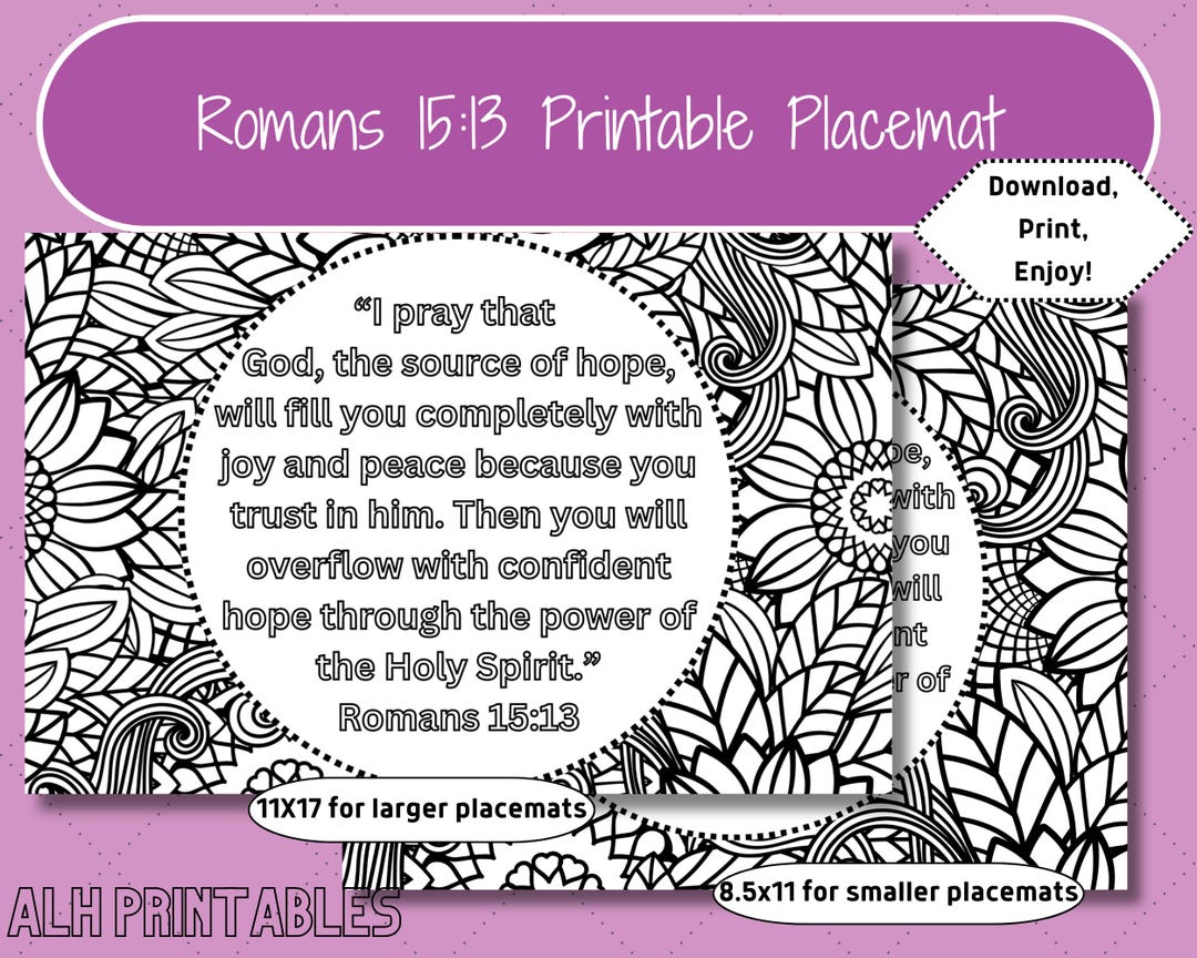 Romans 15:13 Printable Placemat for Kids and Adults, Memory Verse ...