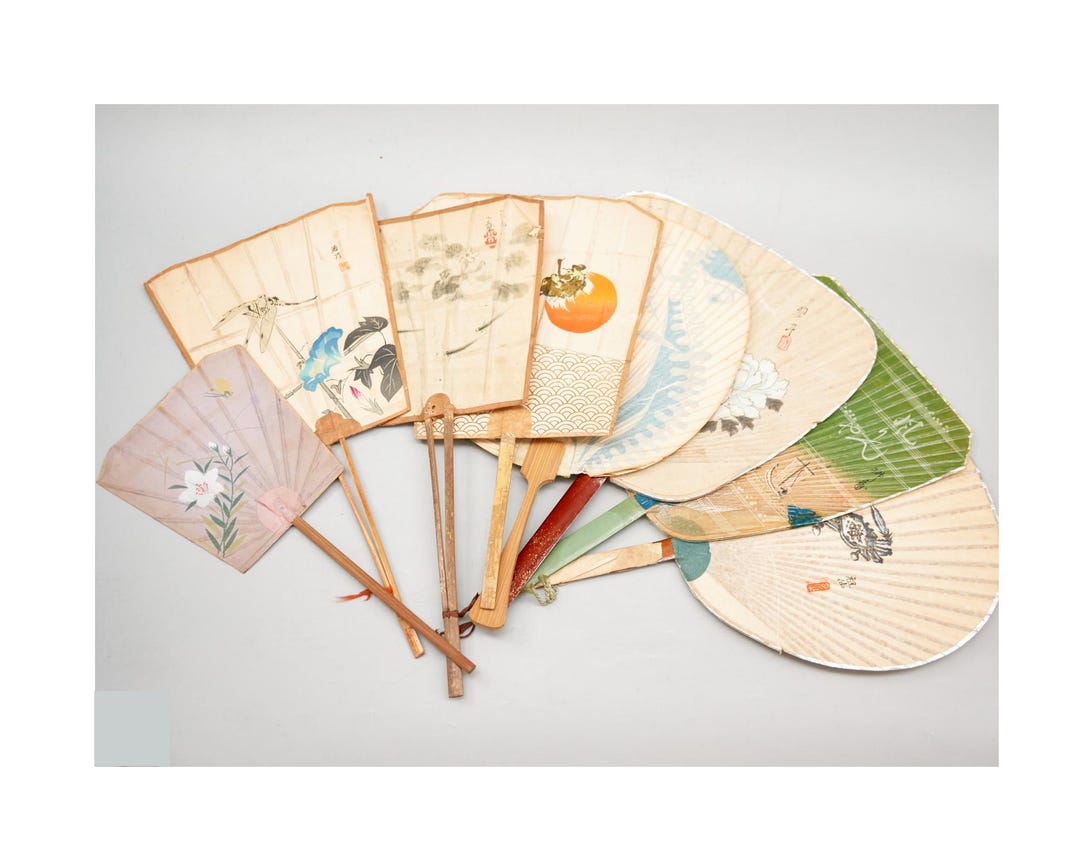 Set of 8 Vintage Paper Fans From Yokohama Japanese Fan With Handle - Etsy
