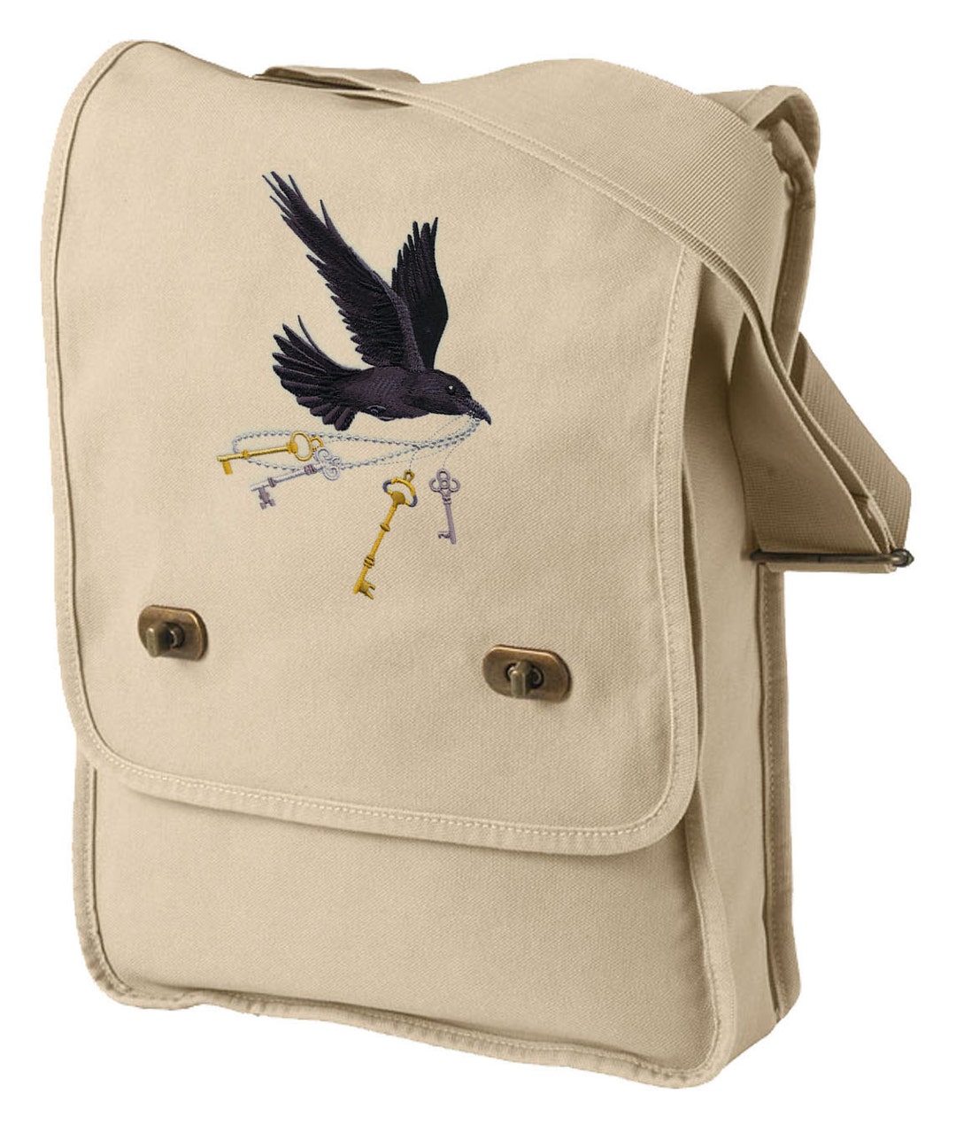 Flying Raven With Skeleton Keys Embroidered Canvas Field Bag - Etsy