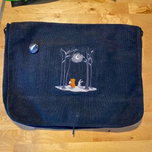 Moonlit Winter Fox and Rabbit Moon Embroidered Canvas Messenger Bag - Etsy