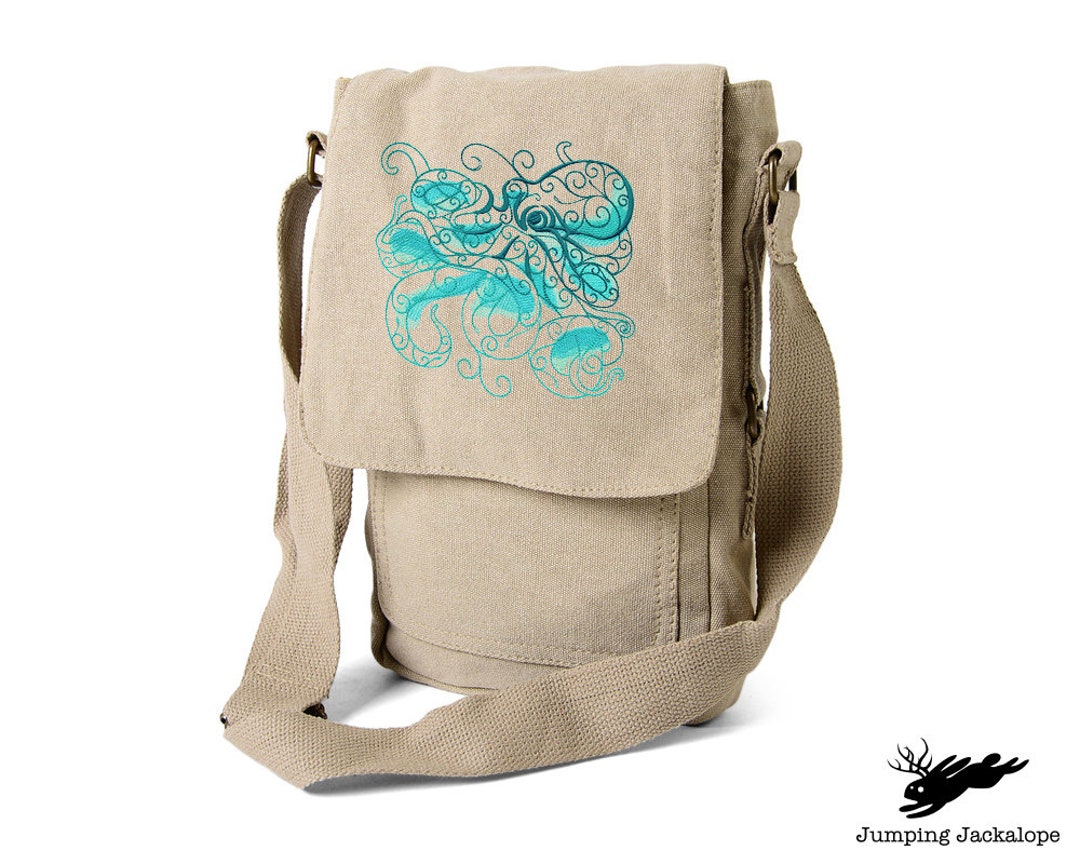 Aqua Marine - Octopus, Octopus Bag, Octopus Embroidered Canvas Tech ...