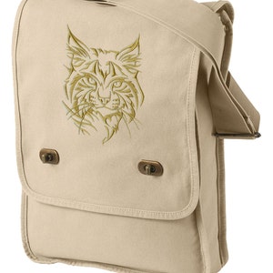 Lynx Bag, Northwoods Silhouette Wildcat (lynx) Embroidered Canvas Field ...