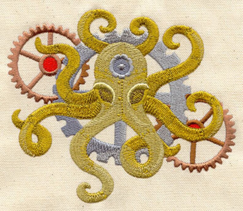 Steam Octopus Embroidered Canvas With Leather Accents Premium - Etsy