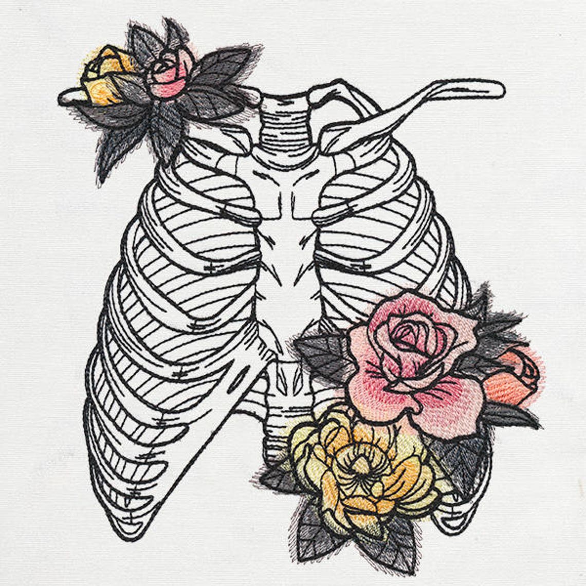 Dire Blooms Rib Cage and Flowers Embroidered Fleece Micro - Etsy