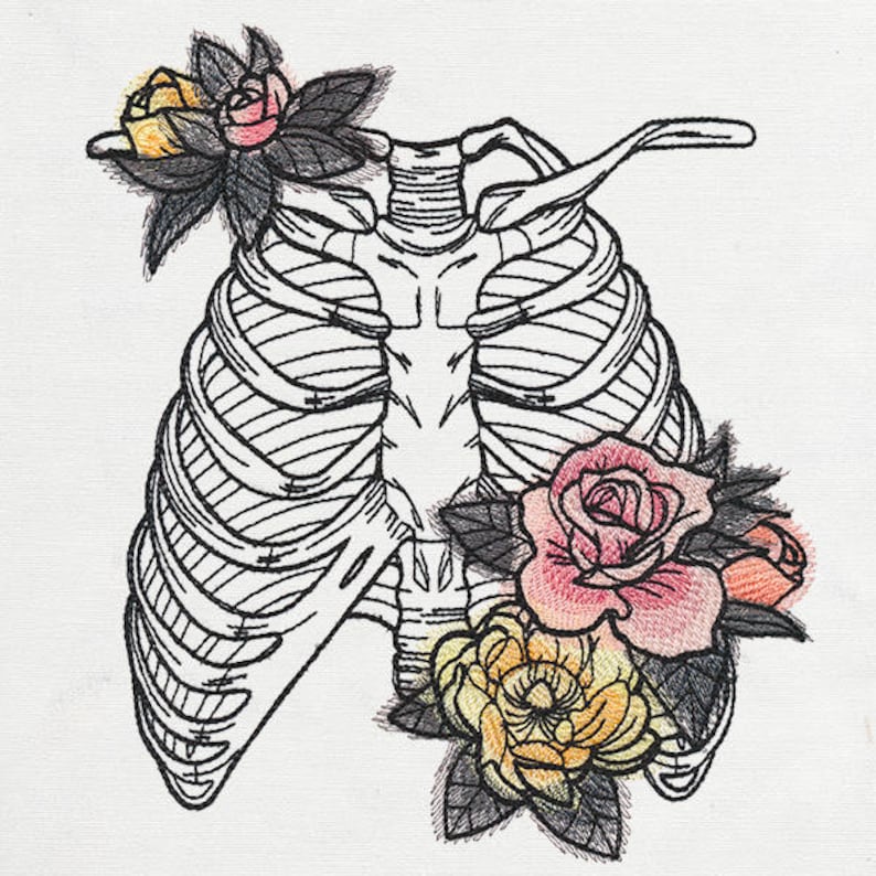 Dire Blooms Rib Cage and Flowers Embroidered Fleece Micro | Etsy