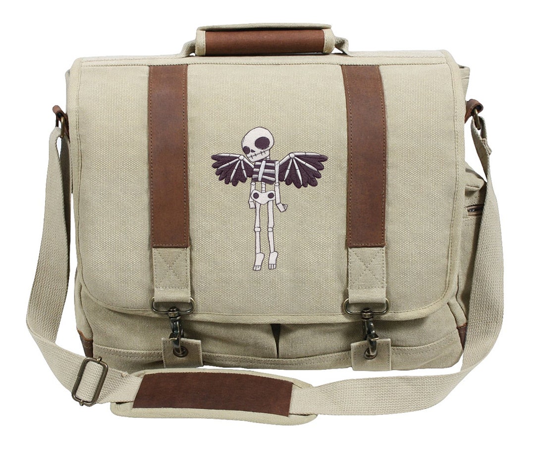 Winged Skeleton Laptop Bag, Skeleton Embroidered Skull Bag, Skull ...