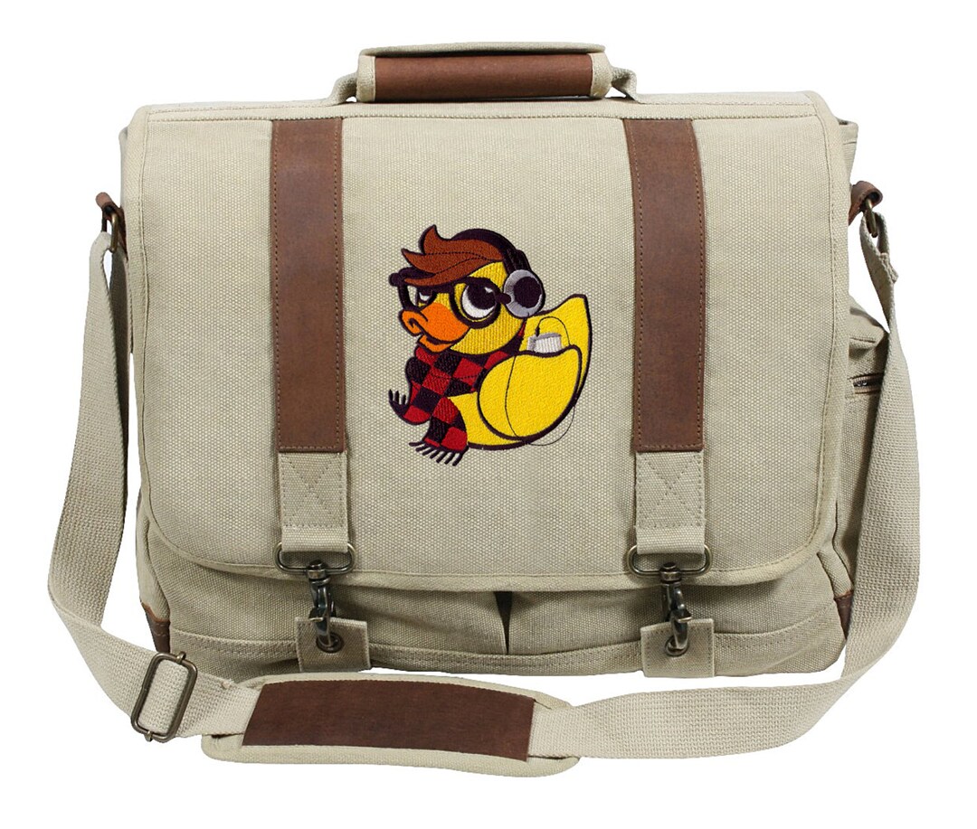 Hipster Duckie Embroidered Canvas With Leather Accents Premium Laptop ...
