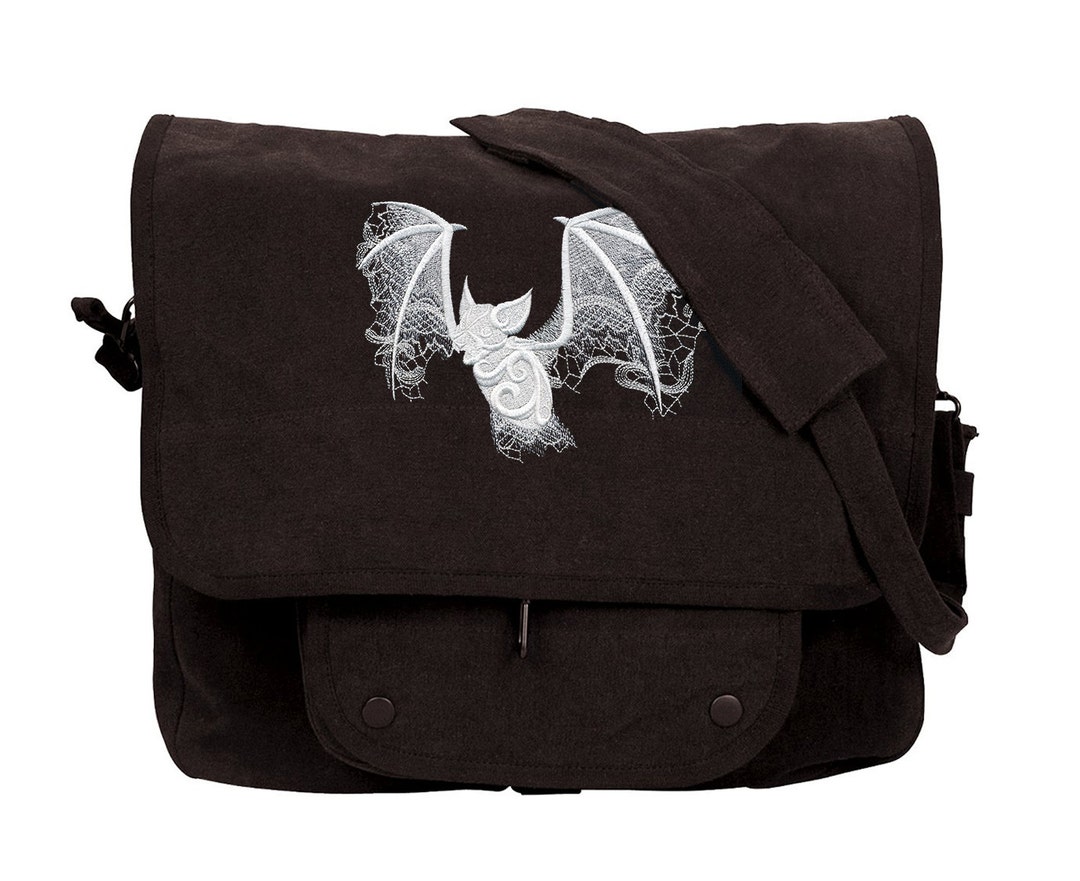 Ghost Baroque - Bat Embroidered Canvas Messenger Bag, Bat Bag, Bat ...